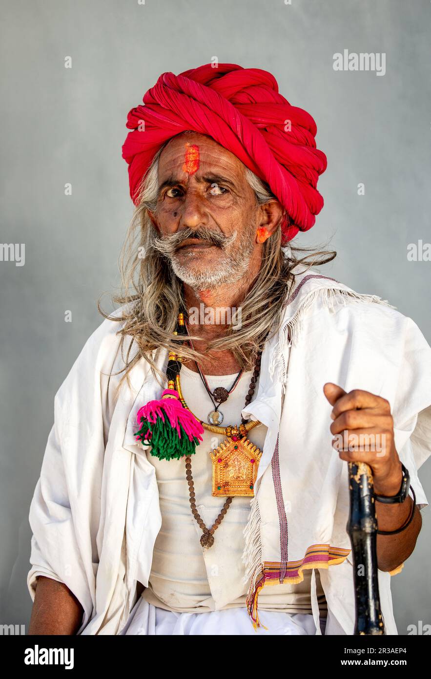 Portrait of a man of the Rabari ethnic group in a national headdress ...