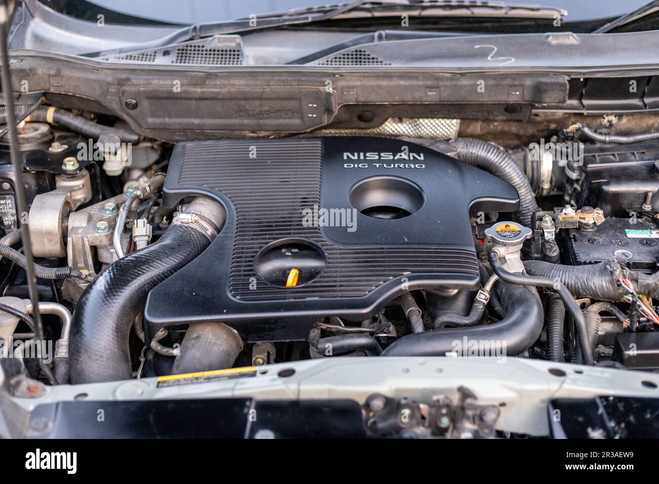 Nissan vehicle engine front view Stock Photo - Alamy