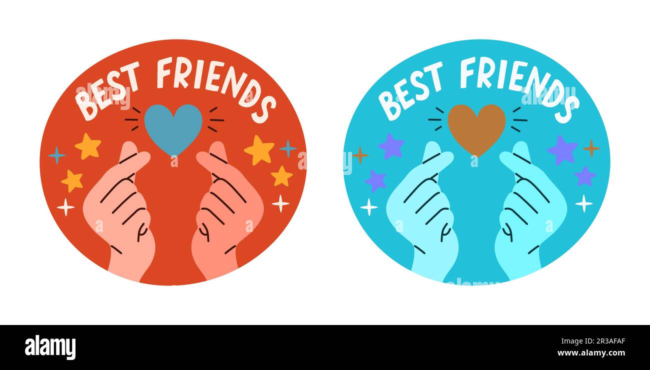 Set of stickers about friends and friendship. Collection of hand drawn ...
