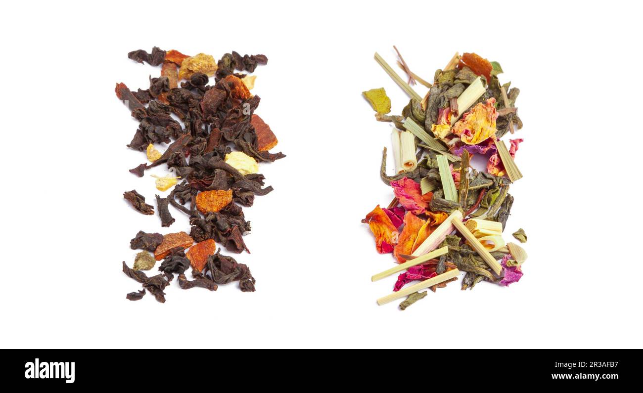 Top view of an assortment of loose tea leaves isolated on white Stock ...