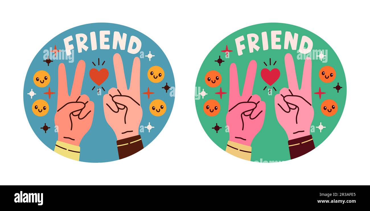 Set of stickers about friends and friendship. Collection of hand drawn ...