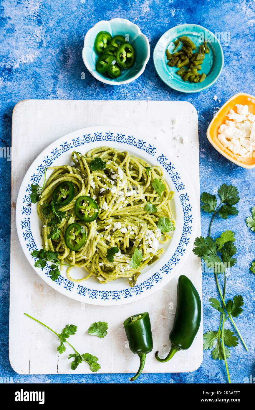 Jalapeno and cilantro pasta Stock Photo - Alamy
