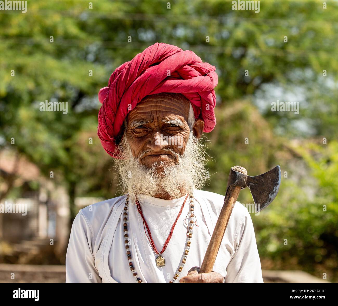 Portrait of a man of the Rabari ethnic group in a national headdress ...