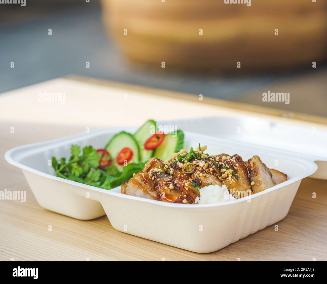 Chinese pork belly slices on rice Stock Photo - Alamy