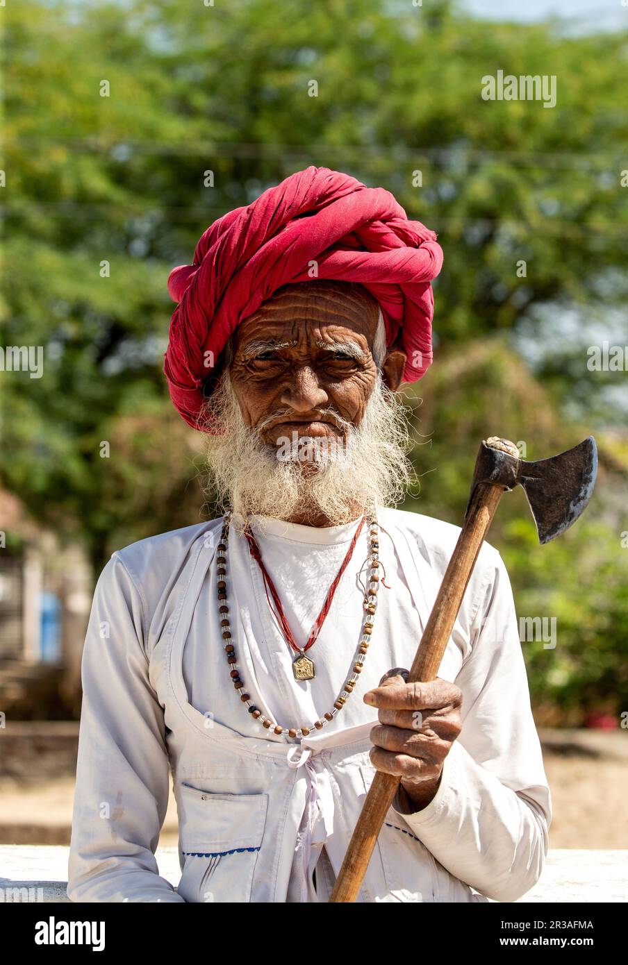 Portrait of a man of the Rabari ethnic group in a national headdress ...