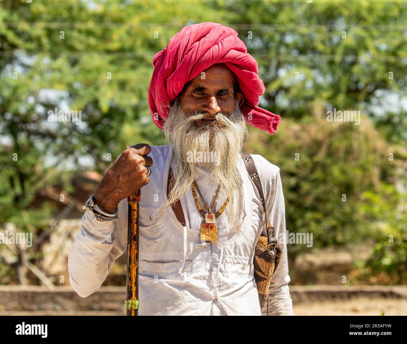 Portrait of a man of the Rabari ethnic group in a national headdress ...