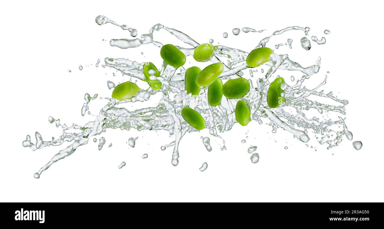 Green soya beans with a splash of water Stock Photo - Alamy