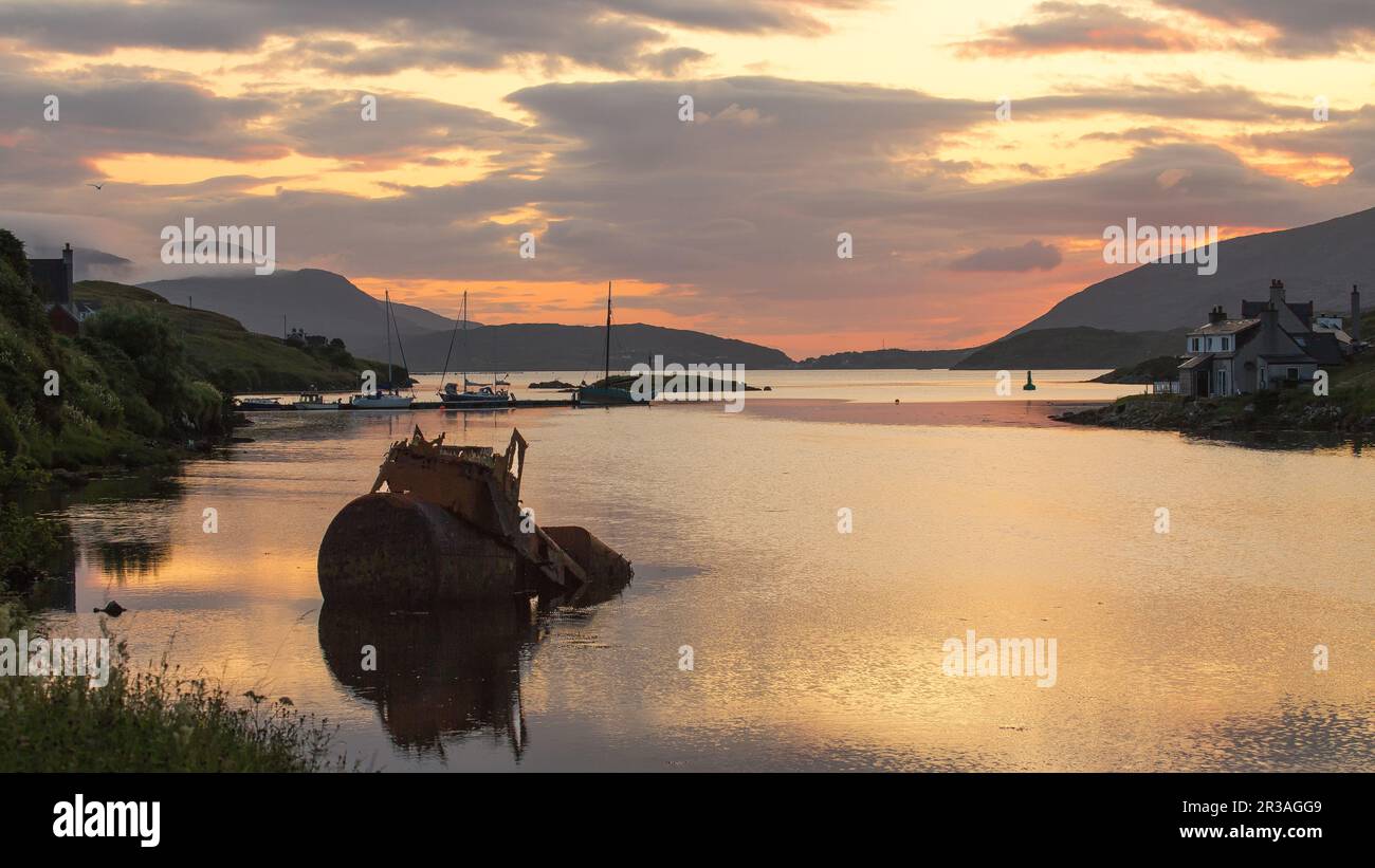 North Harbour in Bright Evening Light, Scalpay of Harris, Hebrides ...