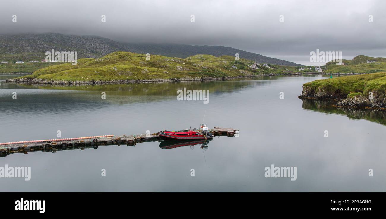 Pier in the sheltered Bay of North Harbour, Scalpay of Harris, Hebrides ...
