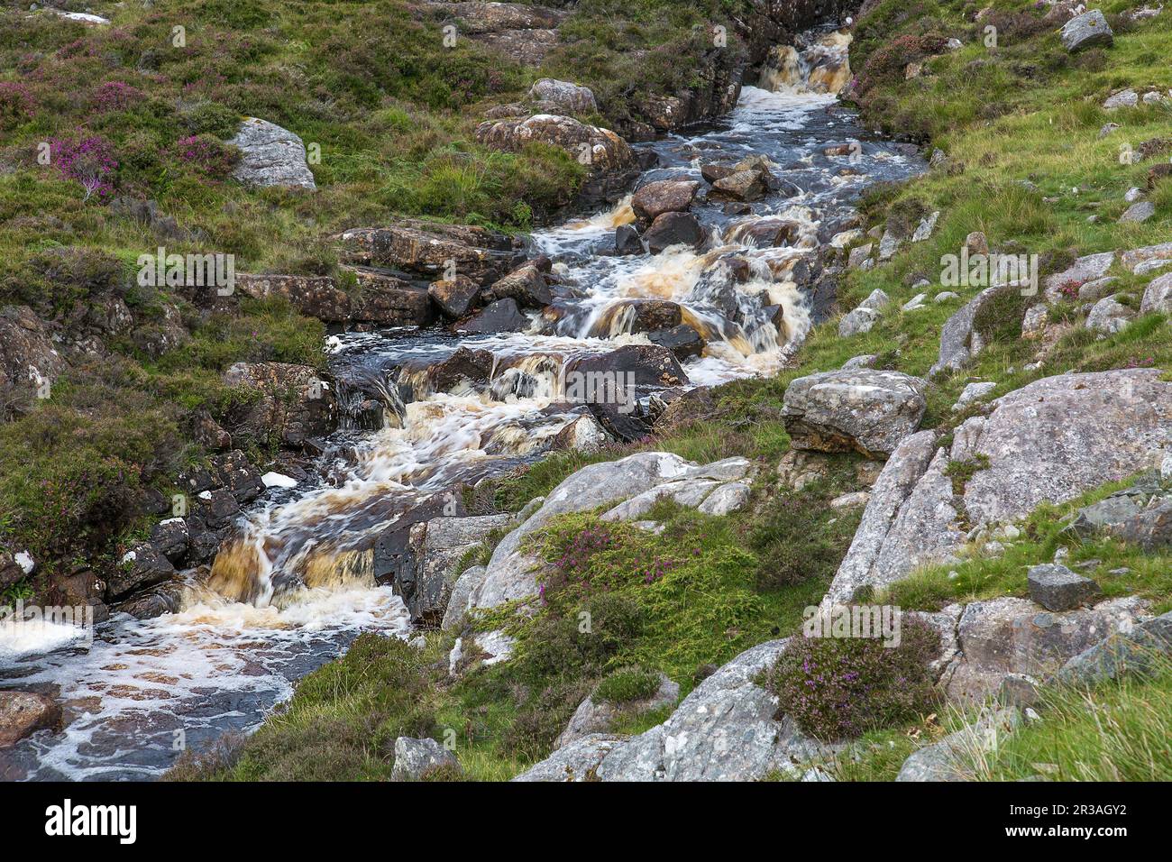 Gushing Peat Coloured Mountain Stream in the Scottish Highlands, Harris ...