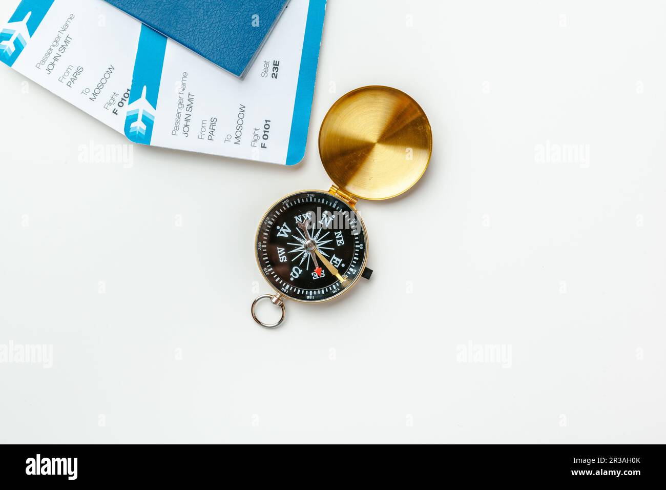 Time to Travel. Idea for tourism with flight tickets and compass on ...