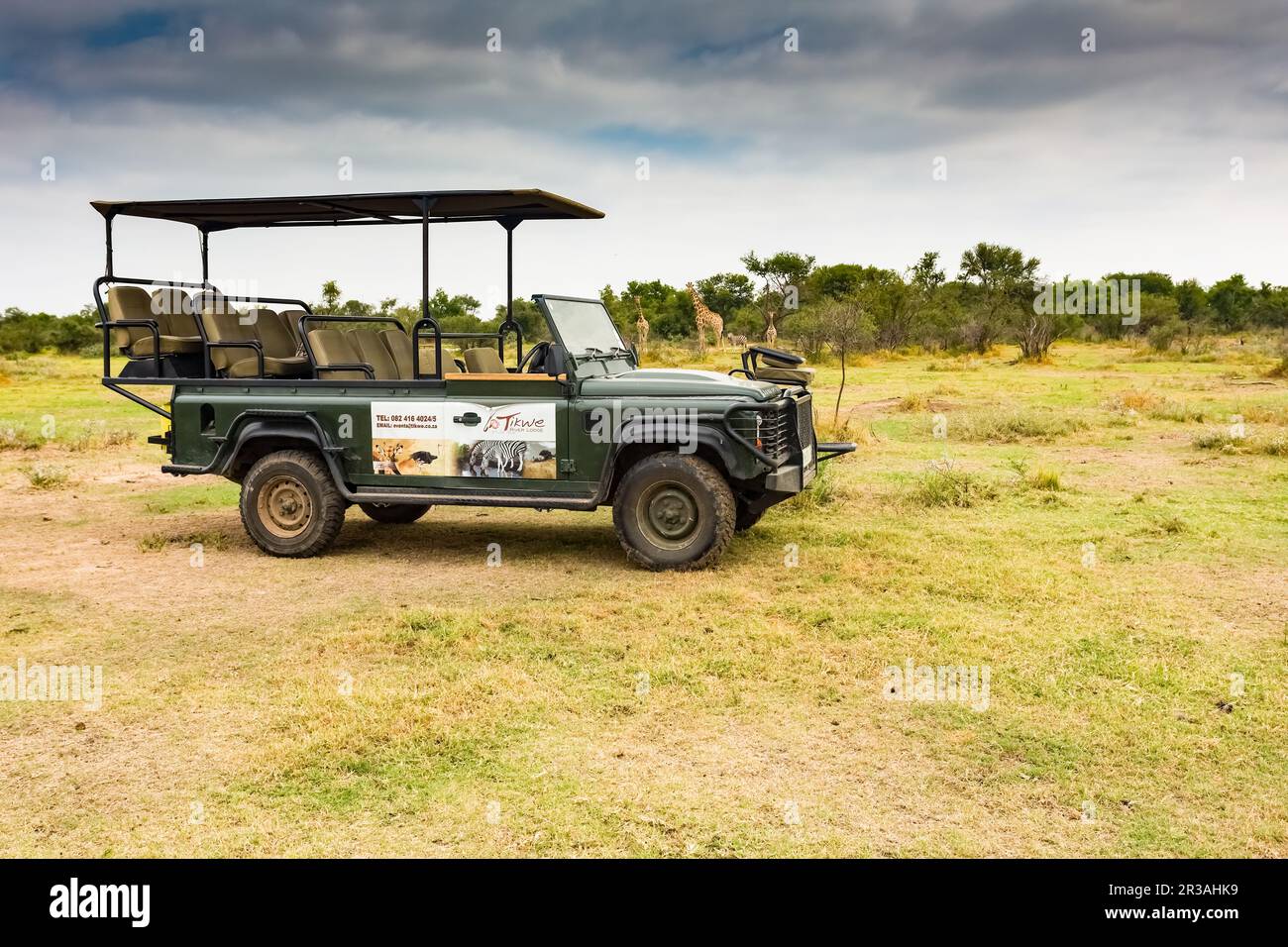 Empty 4x4 waiting for tourists to take a safari tour of game reserve ...