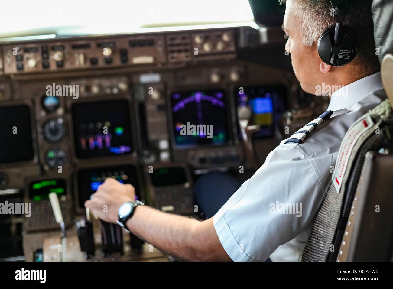 Over the Shoulder of a Indian Pilot in a Jumbo Cockpit Stock Photo - Alamy