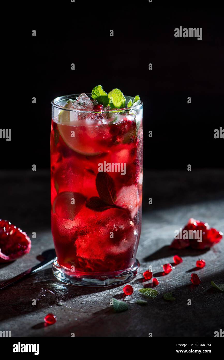 Pomegranate mojito cocktail made with pomegranate juice, white rum ...