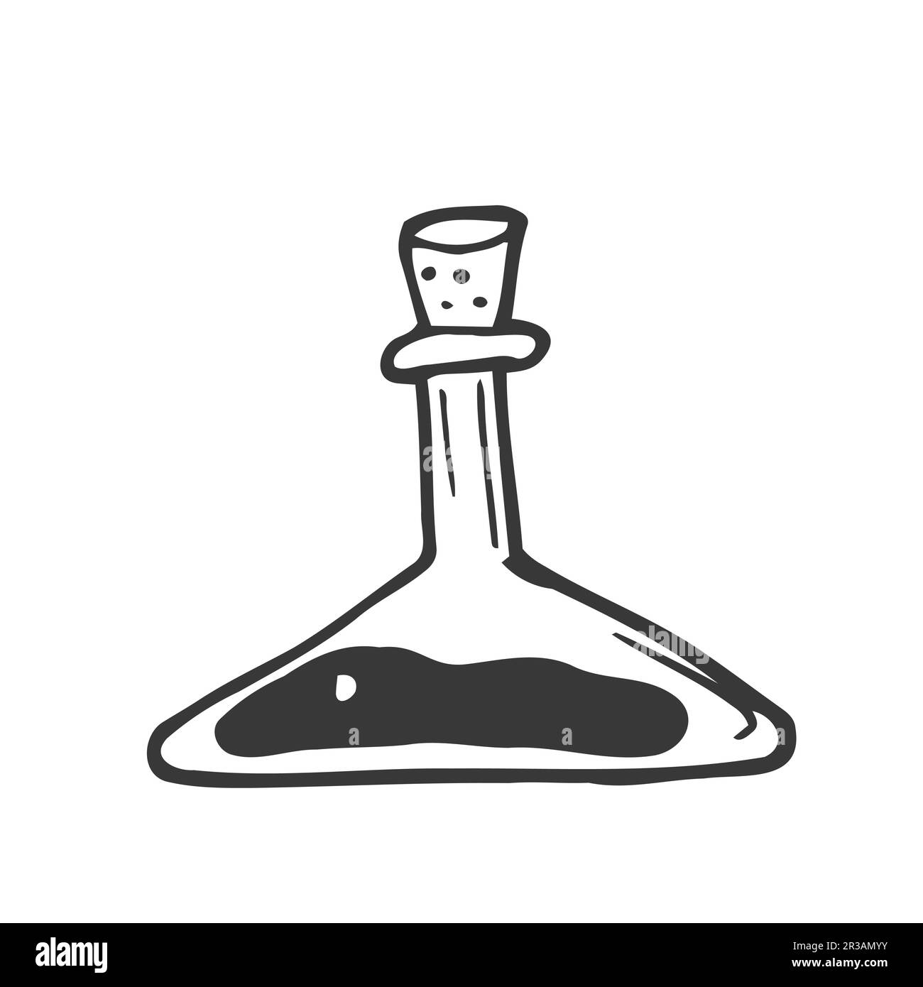Vector hand drawn flask with magic potion outline doodle icon. Flask ...