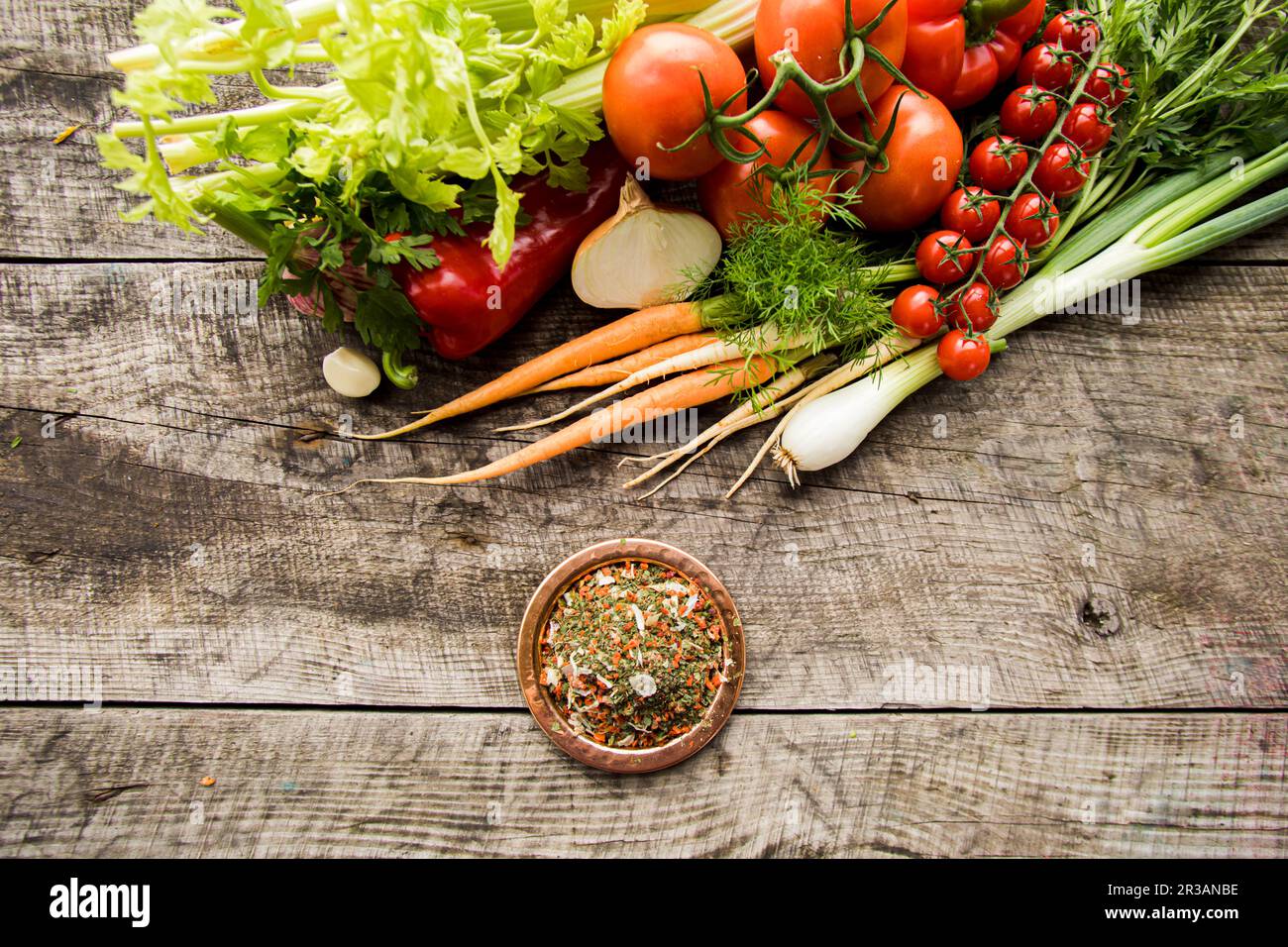 Dry vegetable spice mix on plate. Seasoning for soup Stock Photo - Alamy