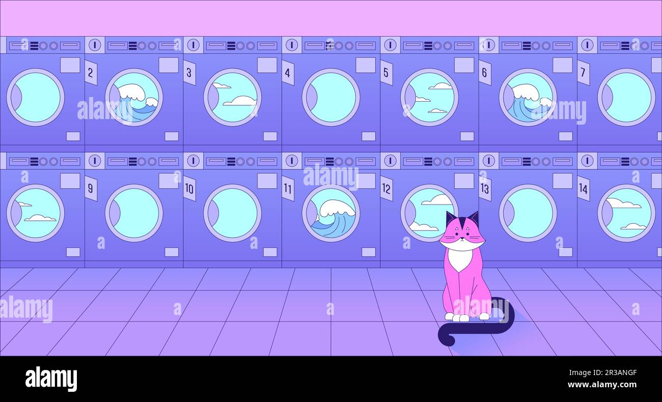 Commercial washers with cat lo fi chill wallpaper Stock Vector Image ...