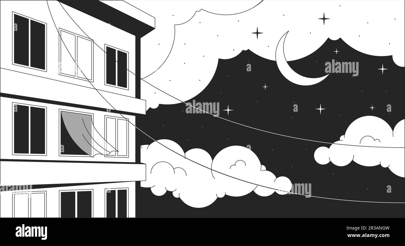 Windows apartment building night black and white lo fi chill wallpaper Stock Vector Image & Art ...