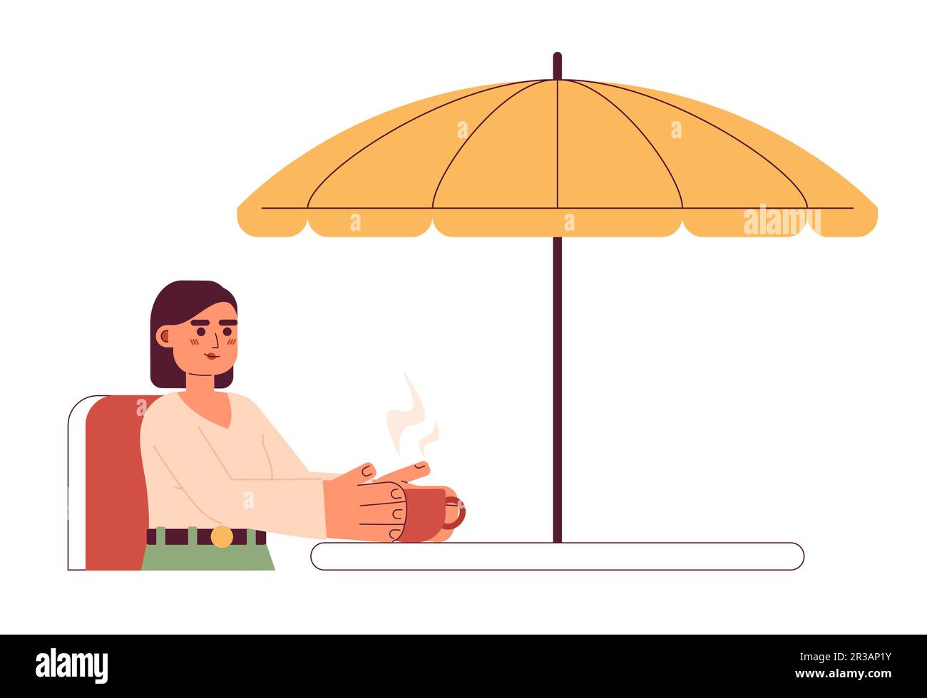 Pretty woman sitting outside with coffee cup flat vector cartoon ...