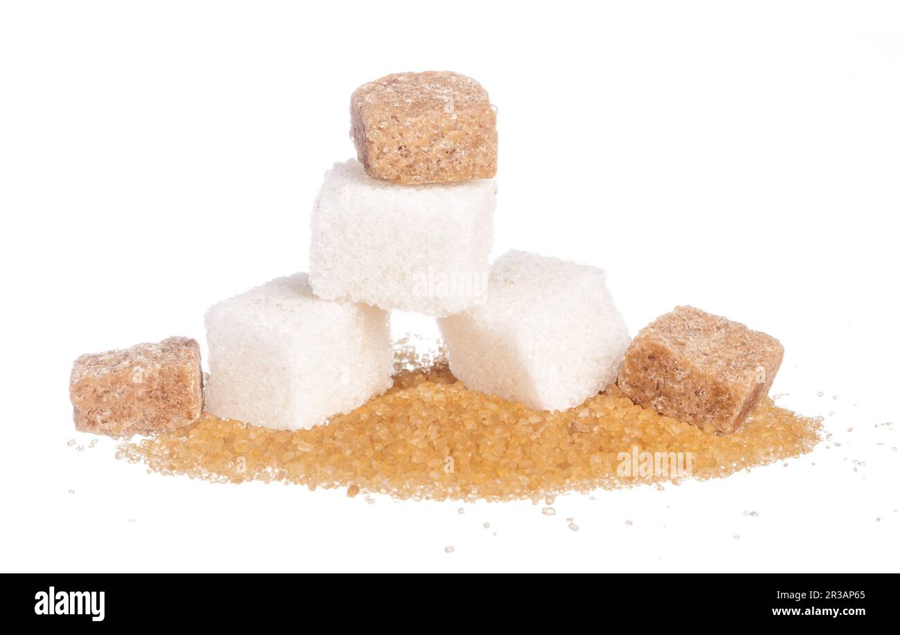 sugar cubes and sugar-sand on a white background Stock Photo - Alamy