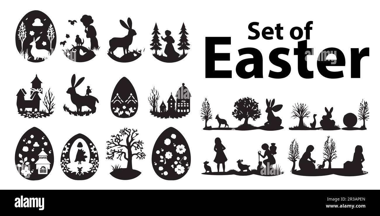A set of silhouettes of easter eggs and a bunny Stock Vector Image ...