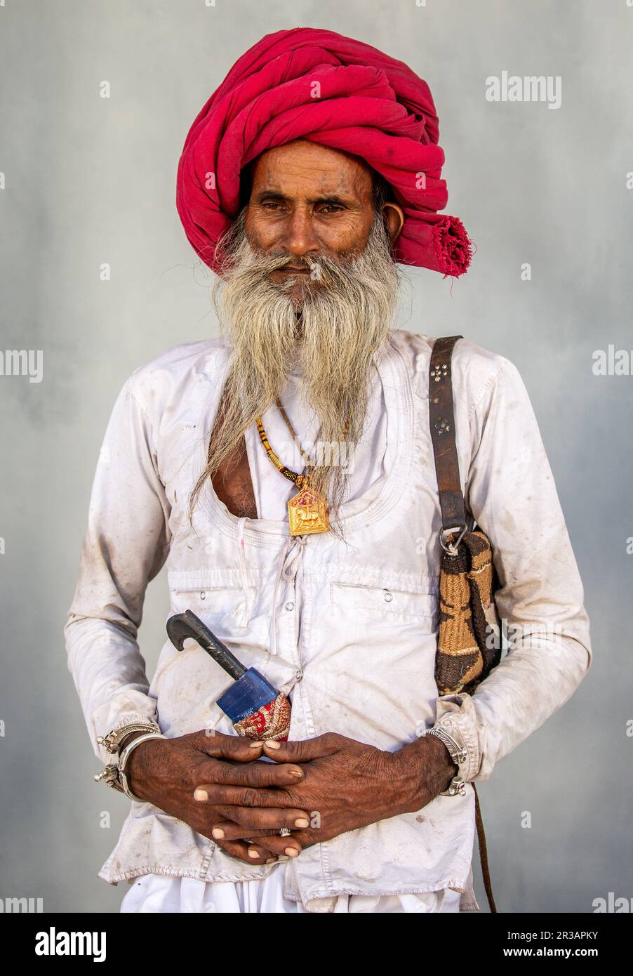 Portrait of a man of the Rabari ethnic group in a national headdress ...