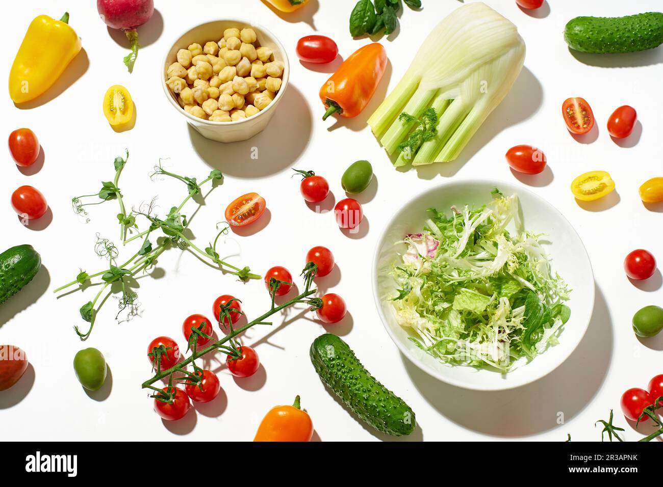 Healthy salad ingredients on white background Stock Photo - Alamy