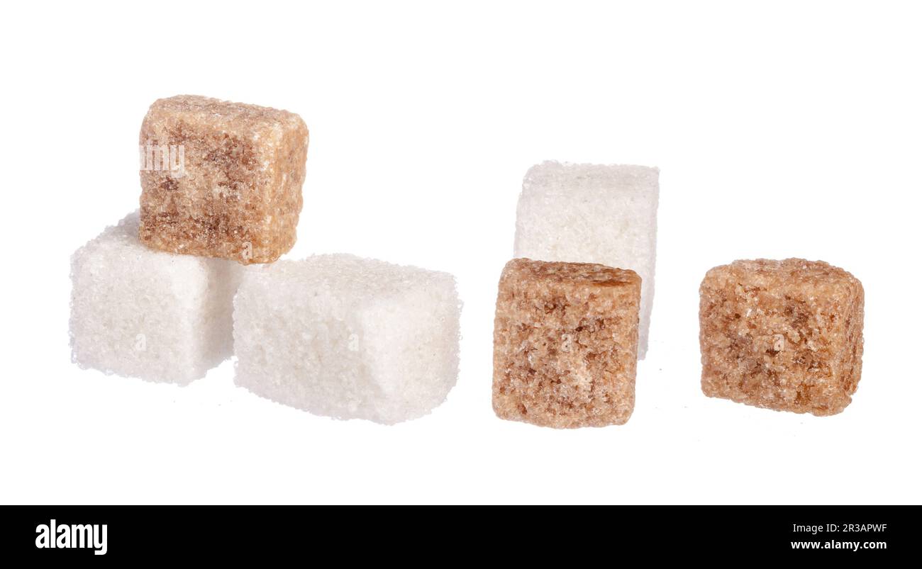 White refined sugar and brown unrefined sugar cubes Stock Photo - Alamy