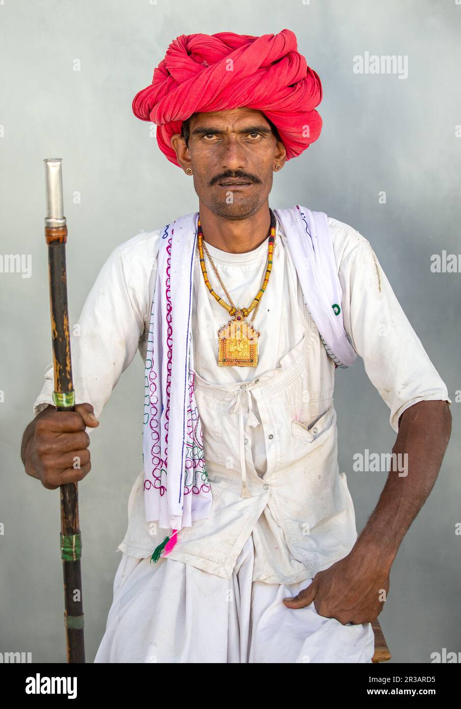 Portrait of a man of the Rabari ethnic group in a national headdress ...