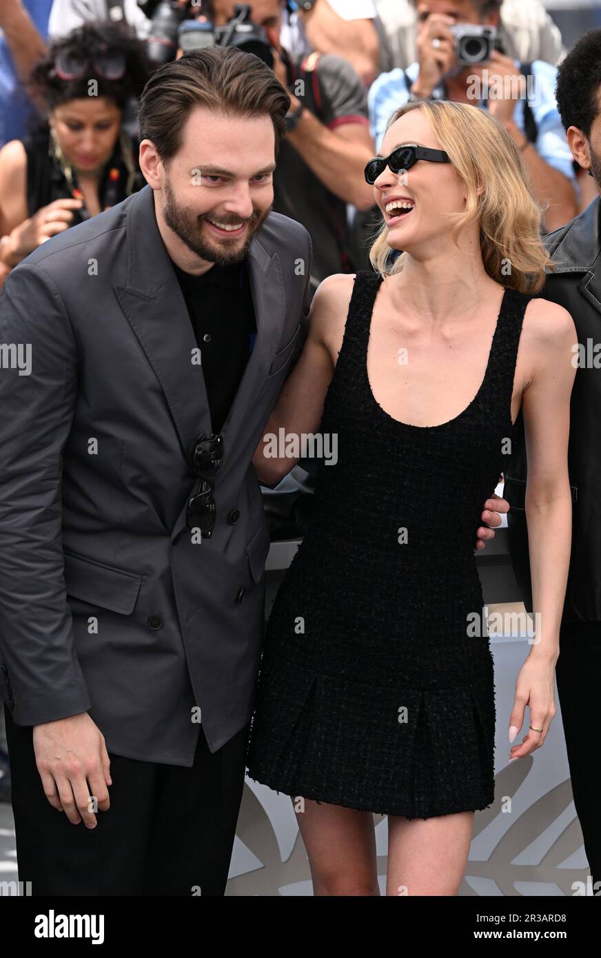 US director Sam Levinson and Lily-Rose Depp attend the photocall for ...