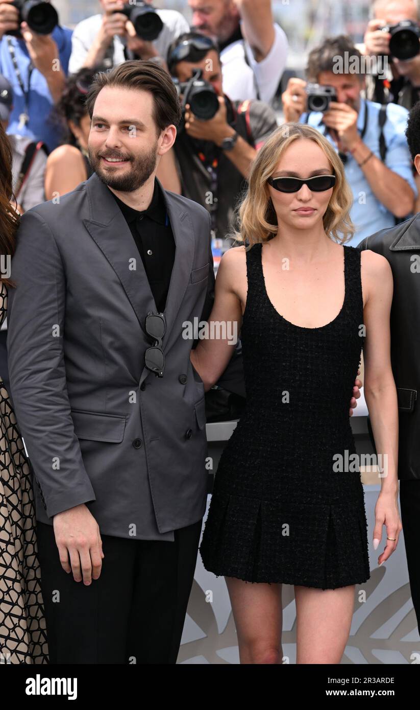 US director Sam Levinson and Lily-Rose Depp attend the photocall for ...