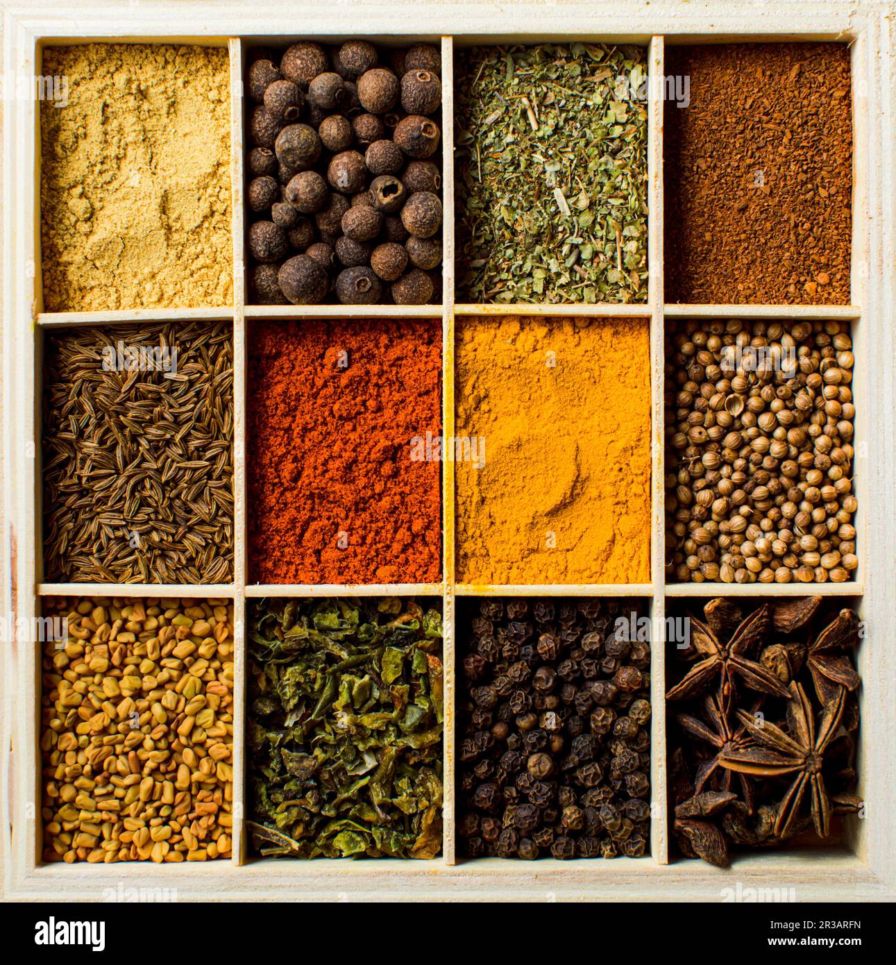 Box with partitions for condiments, flat lay Stock Photo - Alamy