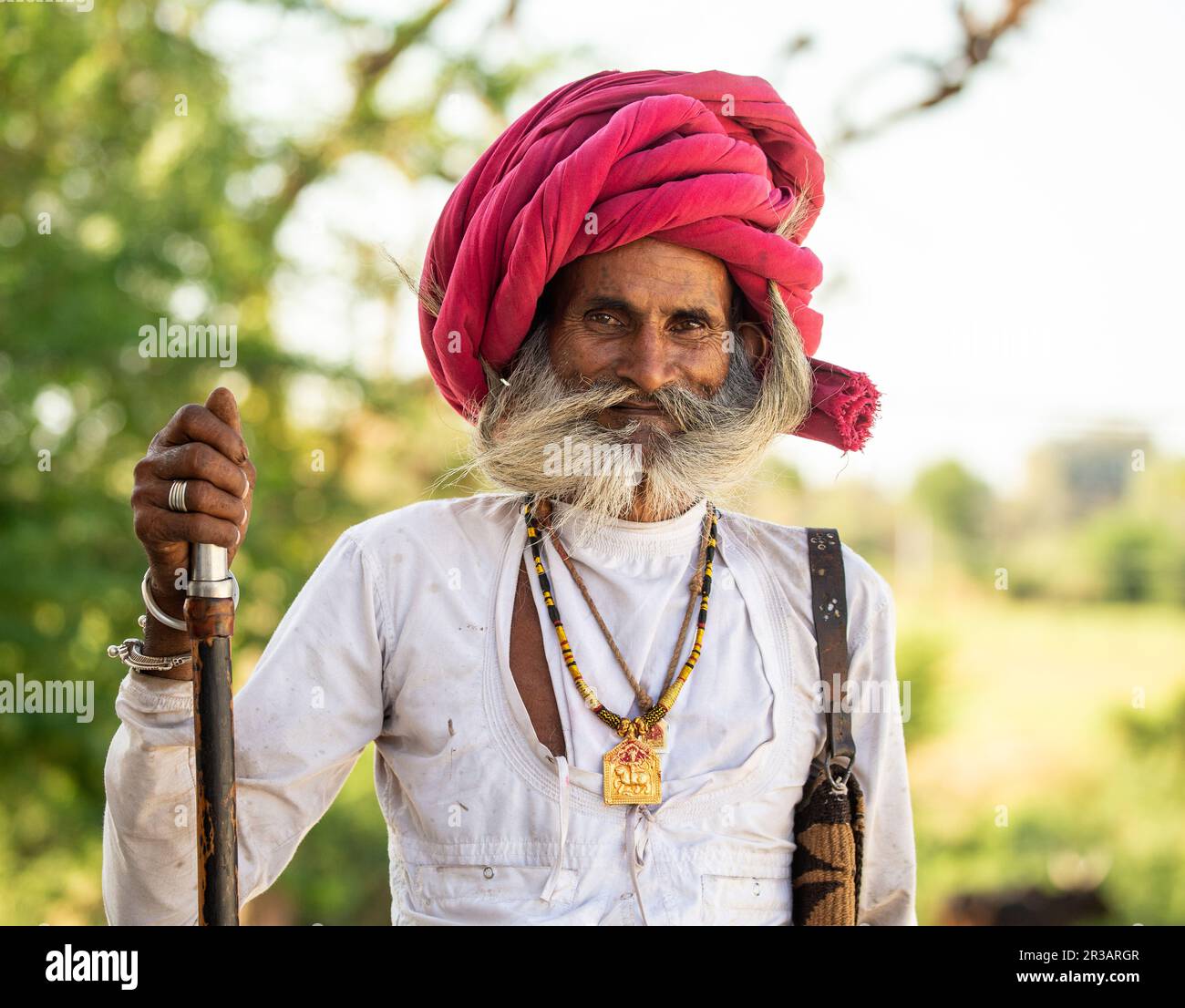 Portrait of a man of the Rabari ethnic group in a national headdress ...