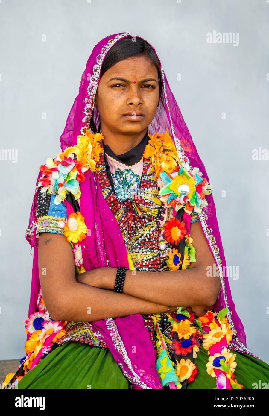 Portrait of a woman of the Rabari ethnic group in traditional dress ...