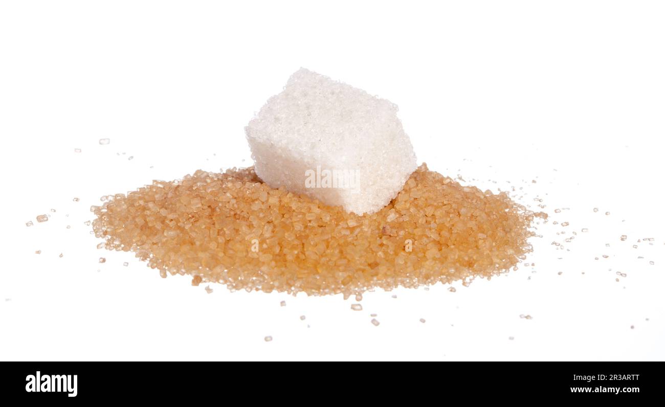 sugar cubes and sugar-sand on a white background Stock Photo - Alamy
