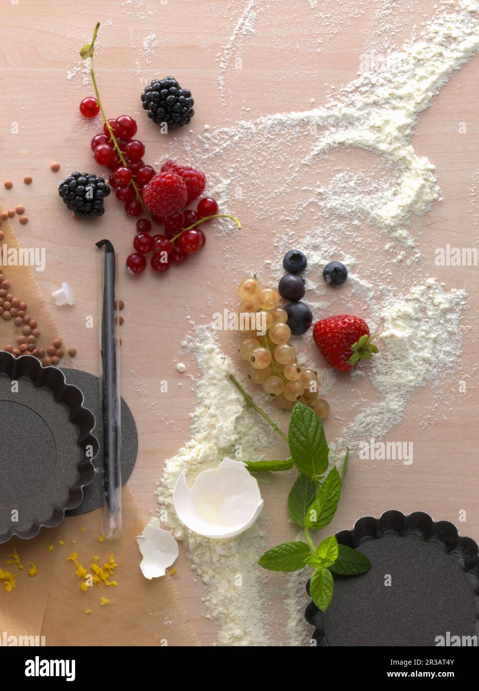 A still life with baking ingredients and utensils Stock Photo - Alamy