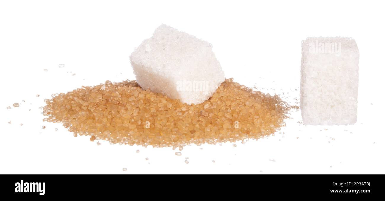 sugar cubes and sugar-sand on a white background Stock Photo - Alamy