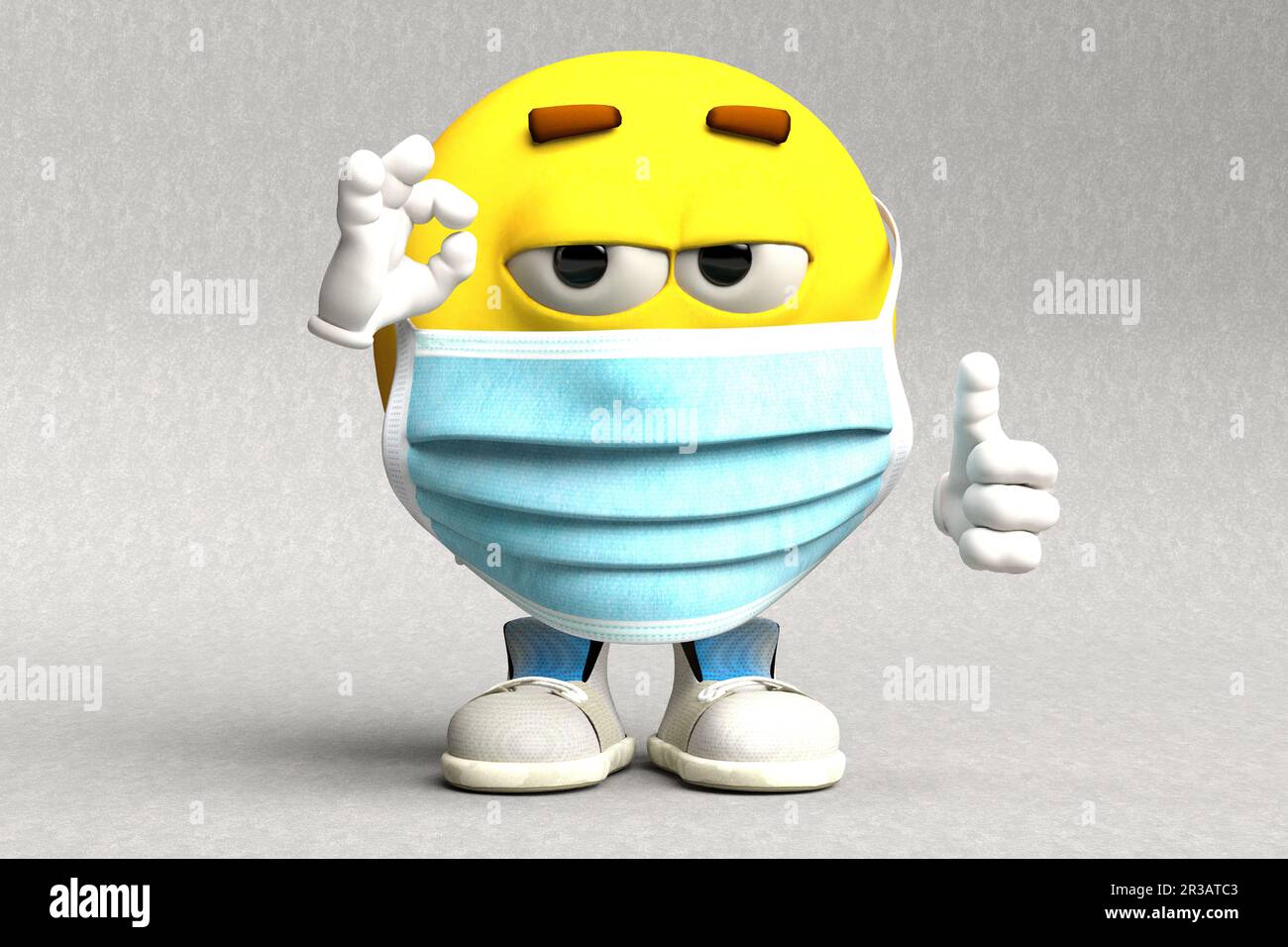 Digital 3D illustration of an emoticon with protective mask Stock Photo ...