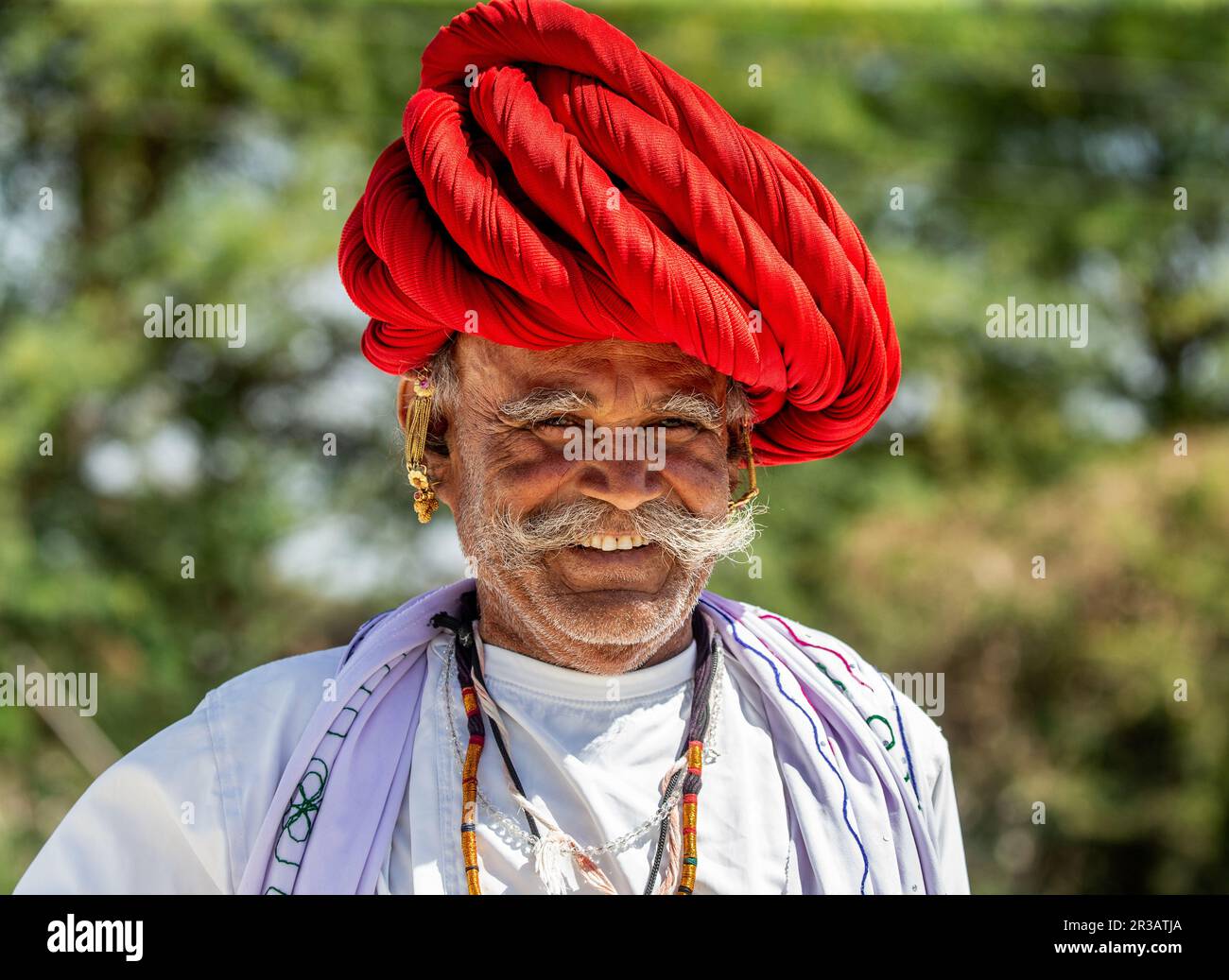 Portrait of a man of the Rabari ethnic group in a national headdress ...