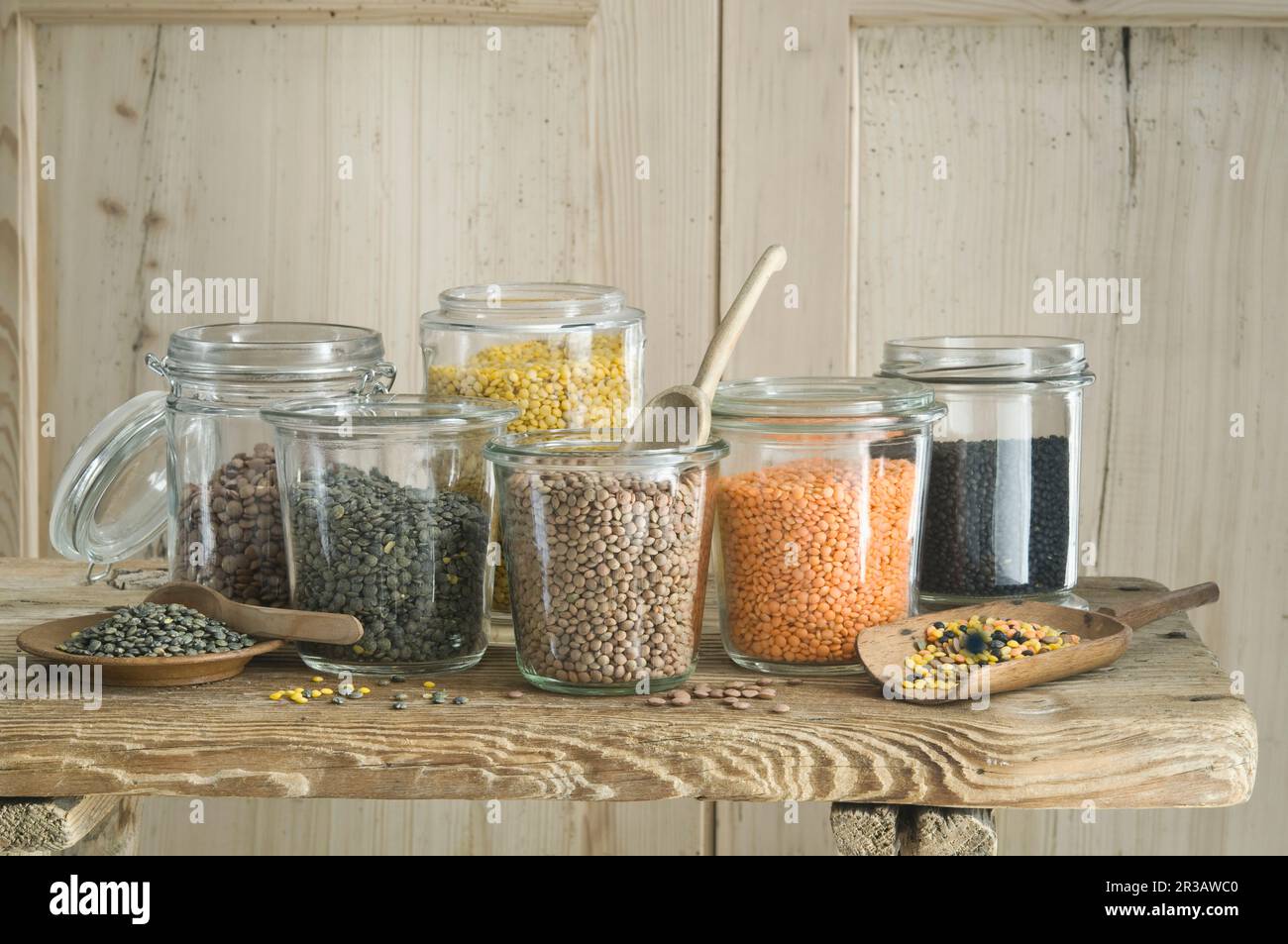 Different types of lentils in mason jars Stock Photo - Alamy