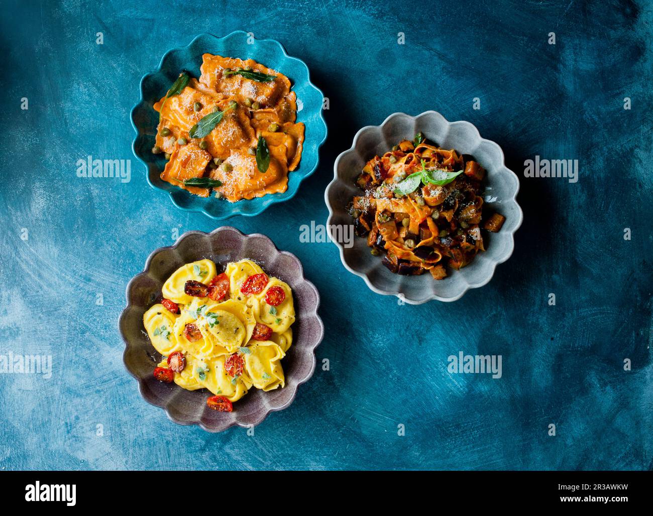 Pasta selection - ravioli, tortellini and tagliatelle Stock Photo - Alamy