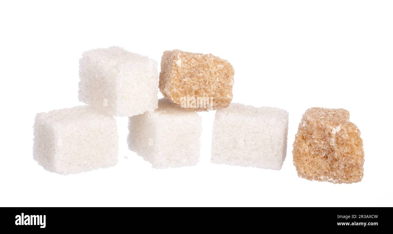 White refined sugar and brown unrefined sugar cubes Stock Photo - Alamy