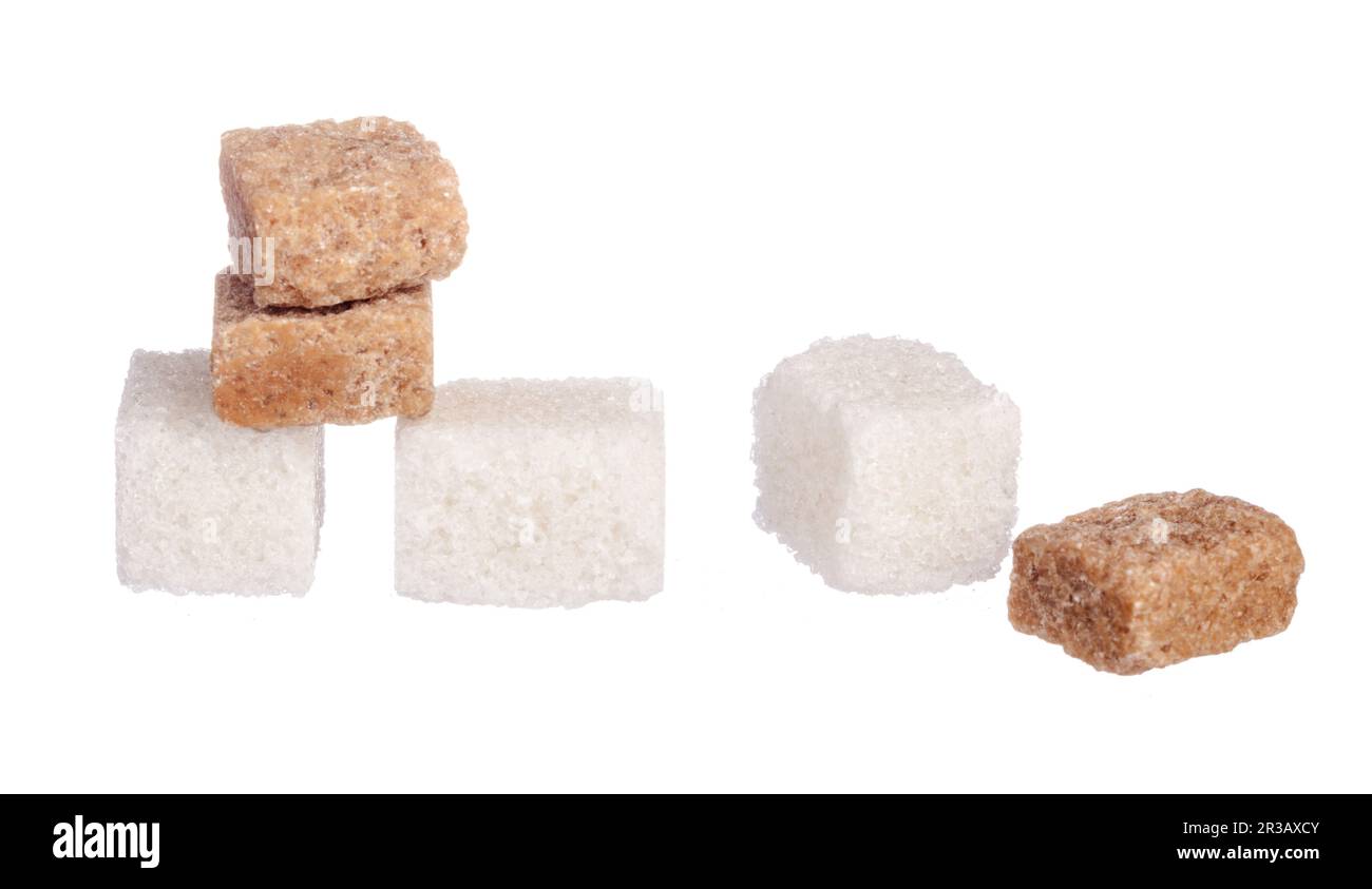 White refined sugar and brown unrefined sugar cubes Stock Photo - Alamy