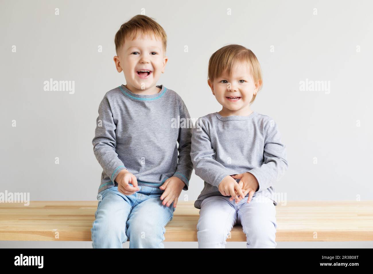 Two little kids. Portrait of a happy little children - boy and girl ...