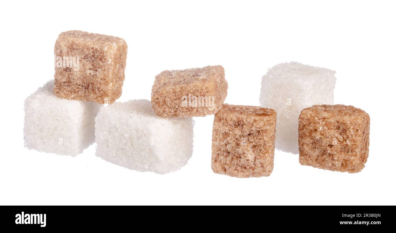 White refined sugar and brown unrefined sugar cubes Stock Photo - Alamy