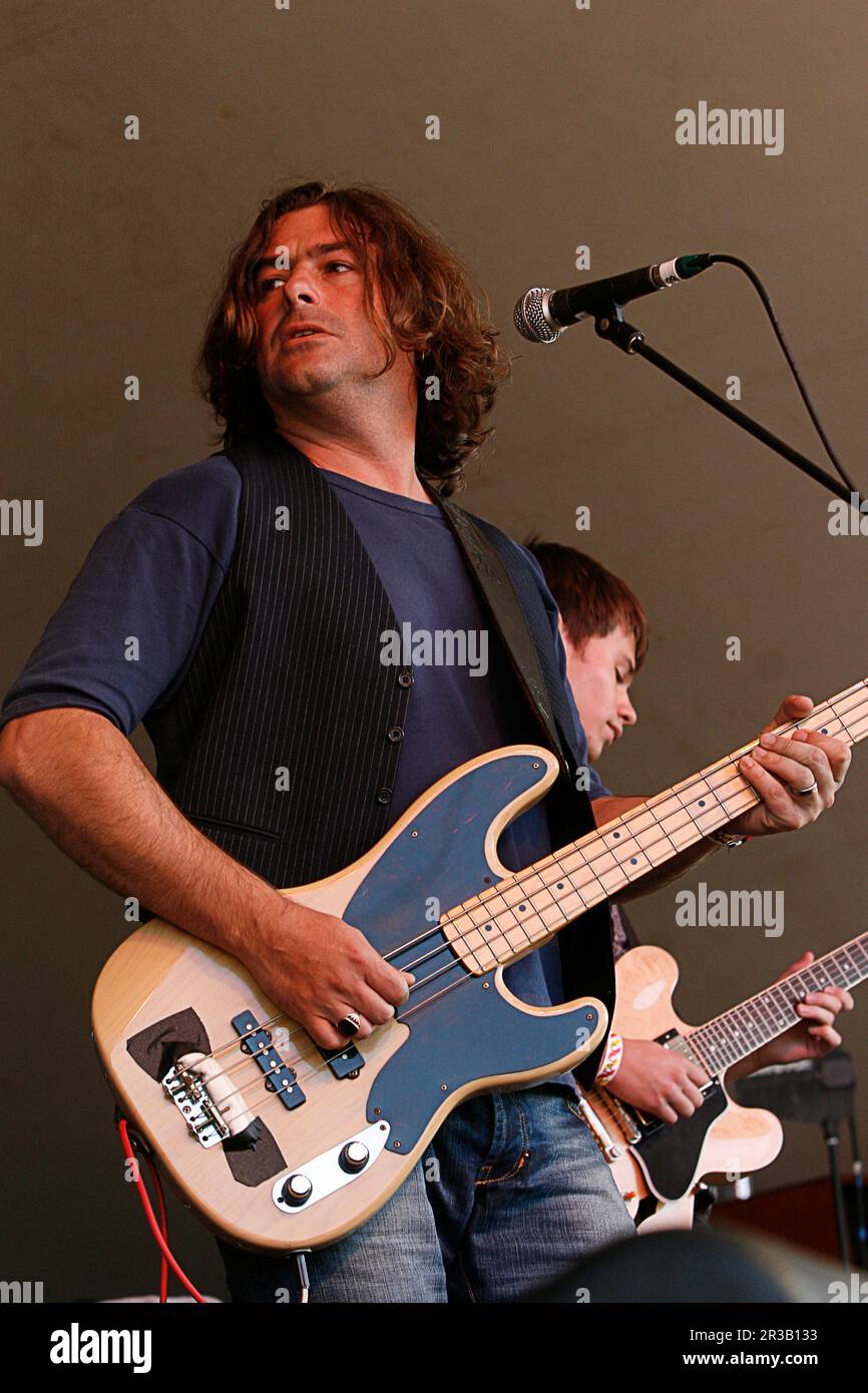 bassist Martyn Campbell of The Lightning Seeds performing at the ...