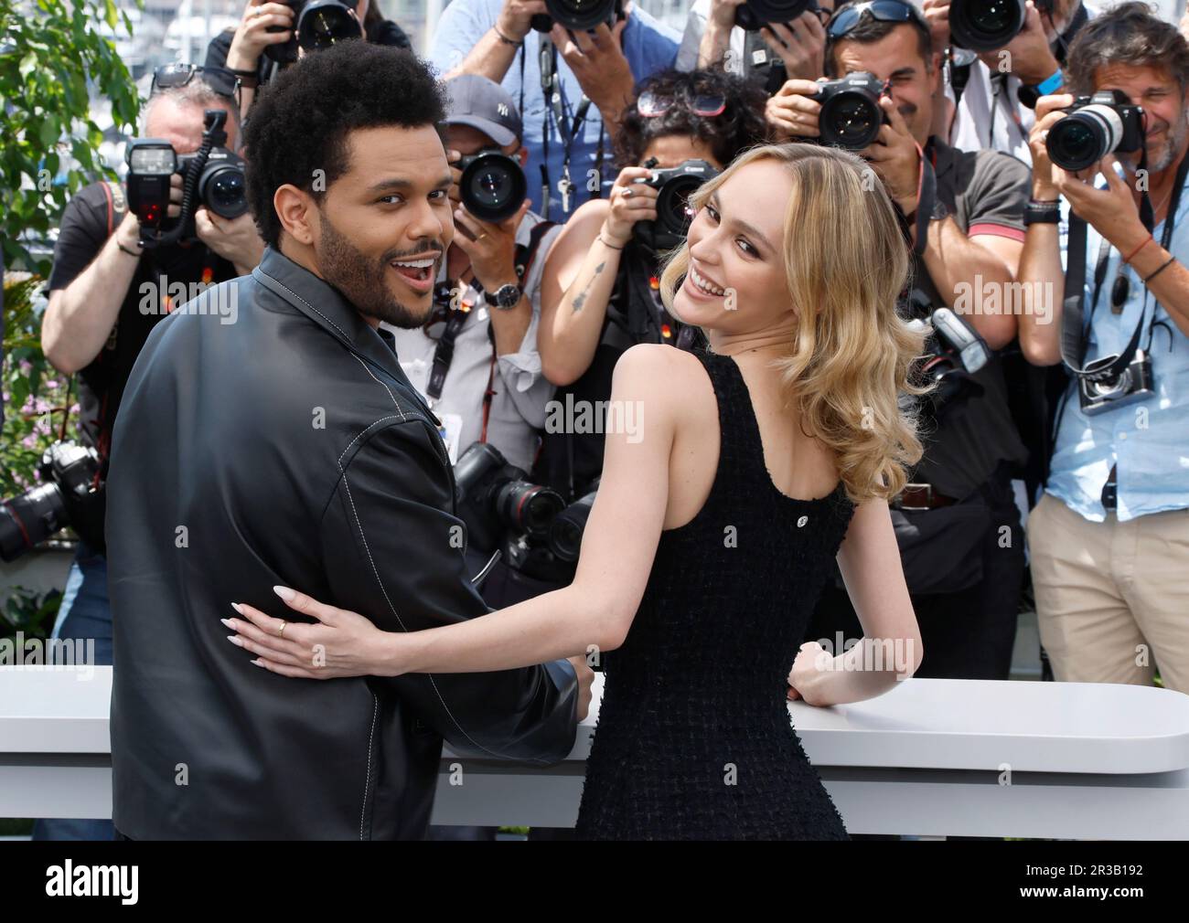 Abel Tesfaye, left, and Lily-Rose Depp pose for photographers at the ...