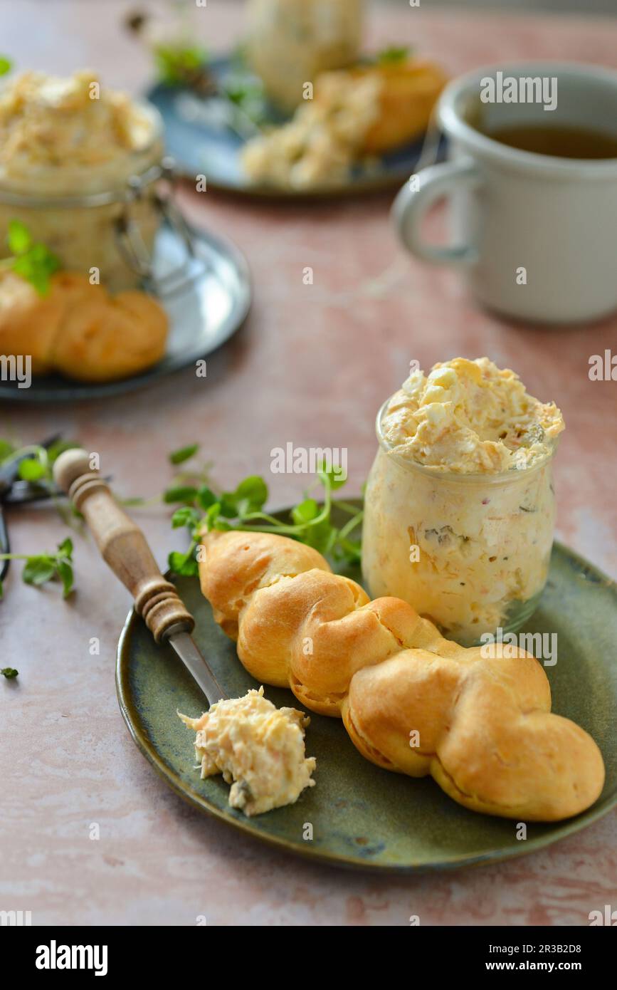 Egg paste for a sandwich Bread paste with salmon Stock Photo - Alamy