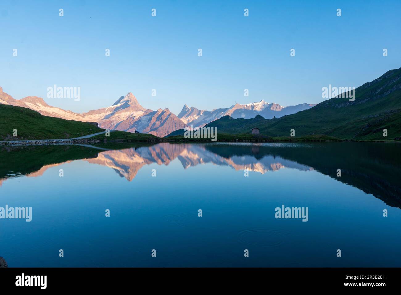Fantastic evening panorama of Bachalp lake / Bachalpsee, Switzerland ...