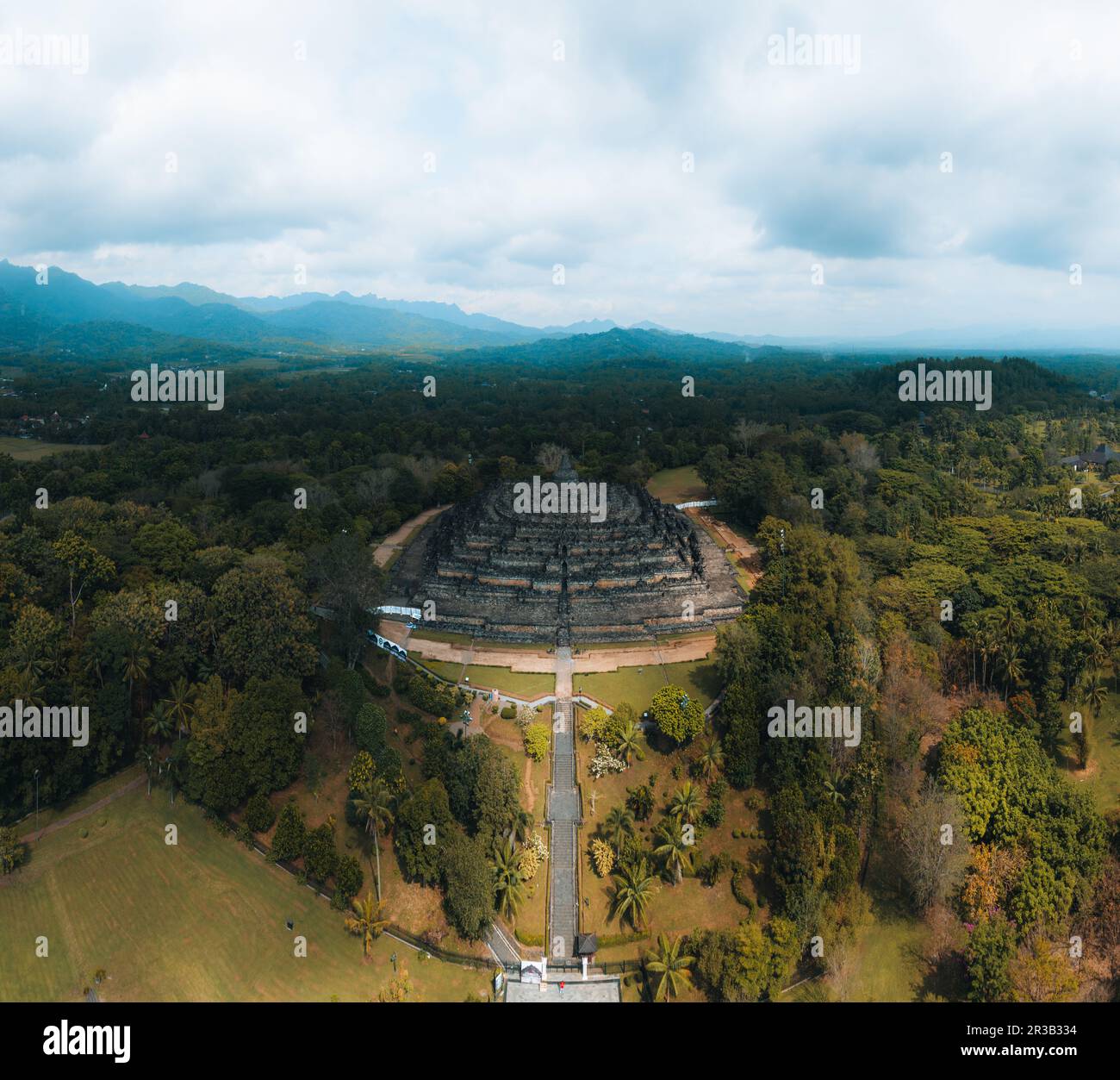 Aerial view of Borobudur Buddhist Temple on Java, Indonesia Stock Photo ...